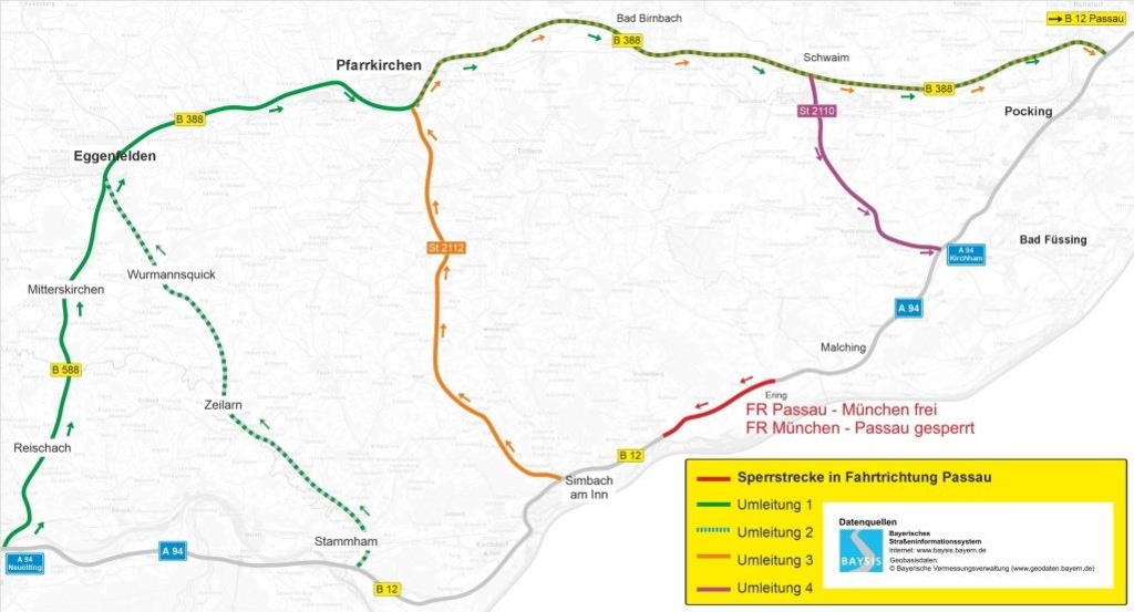 Teilsperrung der B12 bei Ering ab Mitte Juni für drei Monate – So wird ...