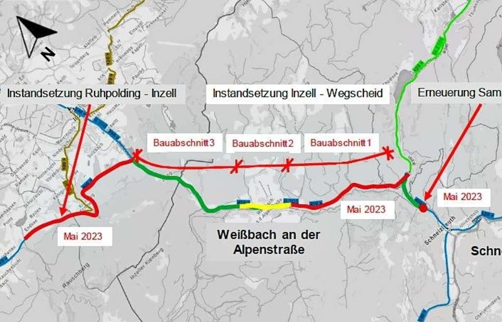 B305: Nächster Abschnitt zwischen Weißbach a.d.A. und Inzell ist in den ...