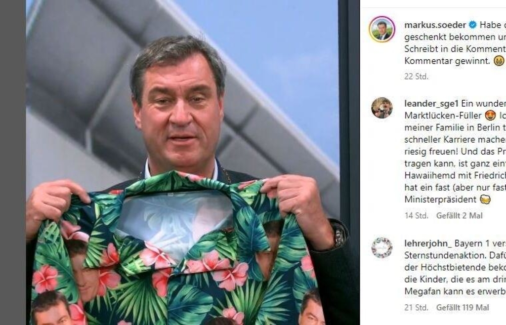 Markus, Markus, nochmal Markus: Söder verlost Hawaii-Hemd mit seinem ...